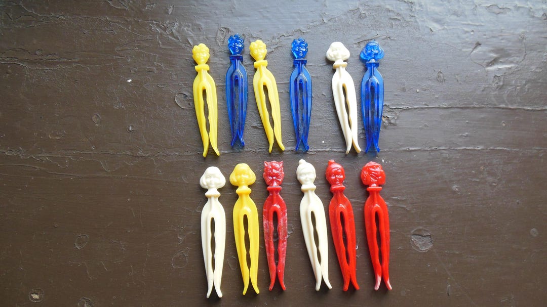 Vintage Plastic Fun Clothes Line Pins, Faces , Instant Collection of 12 ...