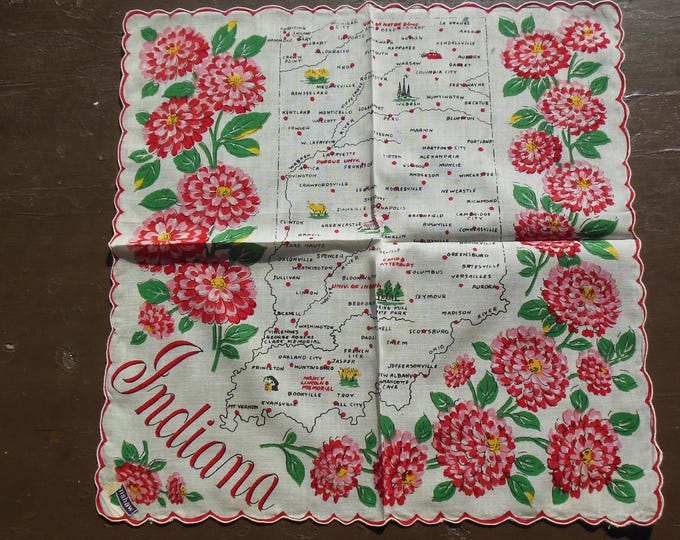 Vintage Indiana State Map Handkerchief NOS With Tag - Etsy