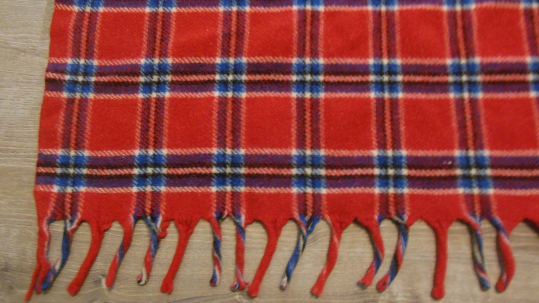 Vintage Wool Blanket Red & Blue Plaid With Fringe - Etsy