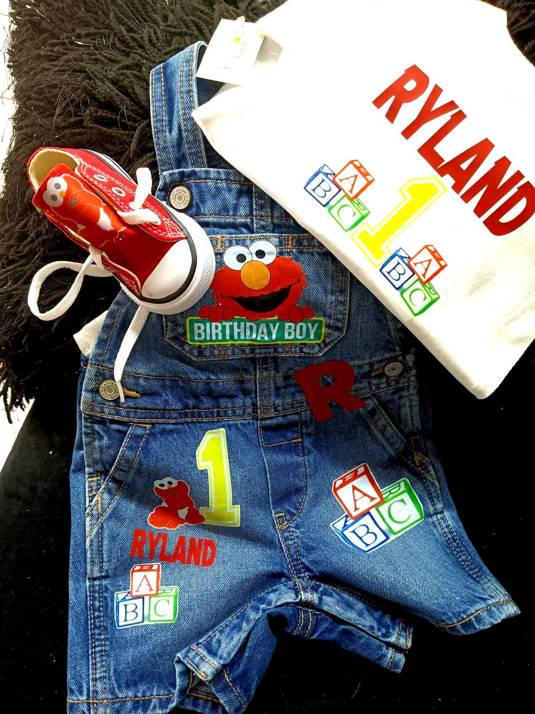 Elmo Birthday Overalls, Personalized 1st Birthday Outfit + Free Shirt ...