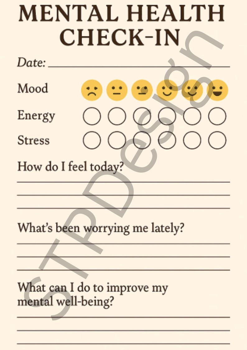 Mental Health Check-in Printable | Daily Self-care and Mood Tracker ...
