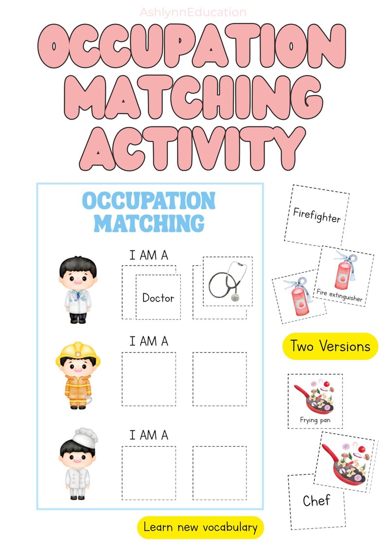Printable Matching/ Sorting Activity, Occupations Jobs Worksheets ...