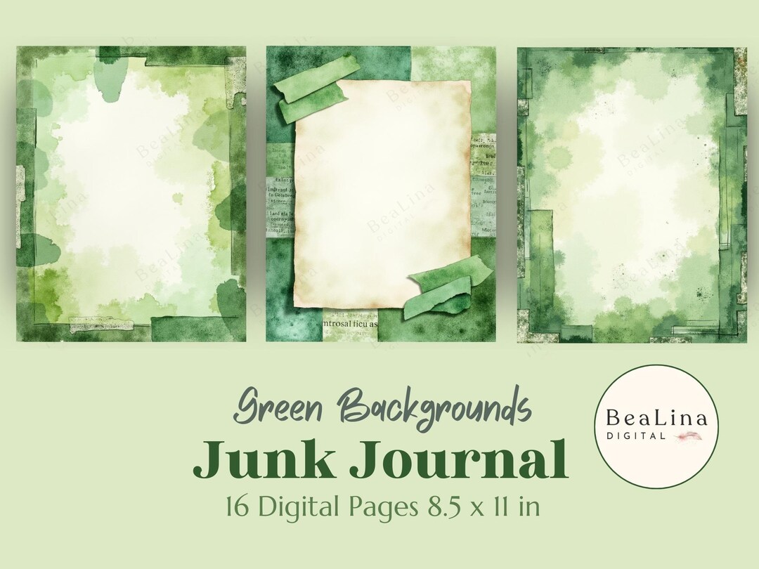 Green Junk Journal Backgrounds Layered Mixed Media Pages - Etsy