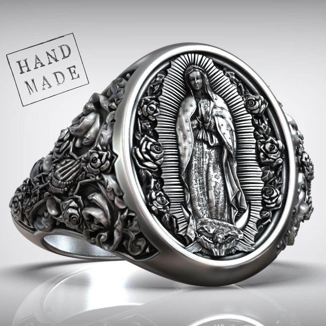 Lady of Guadalupe Ring, Virgin Mary Catholic Signet With Roses ...