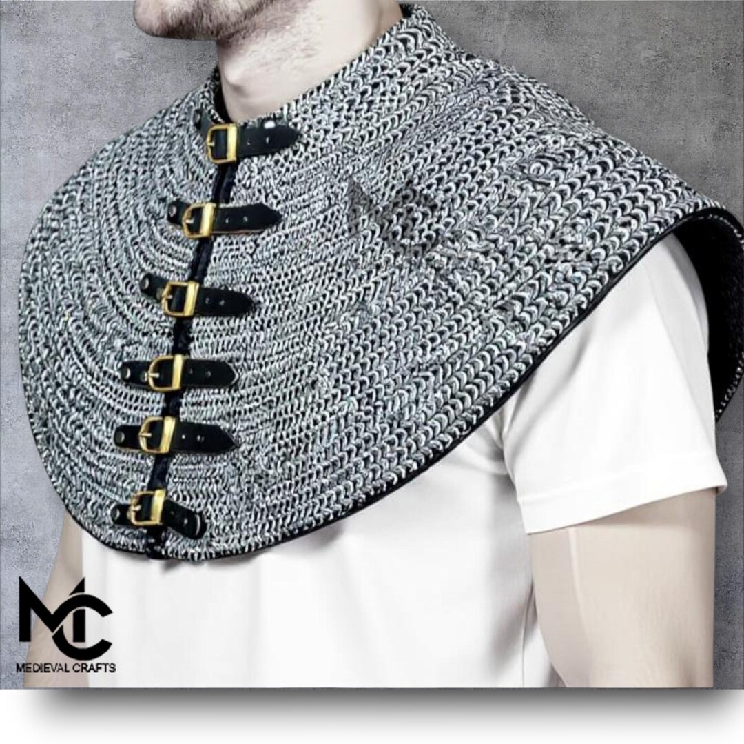 Blackened Steel Chain Mail Collar: 6mm Riveted Rings, Adjustable Buckle ...