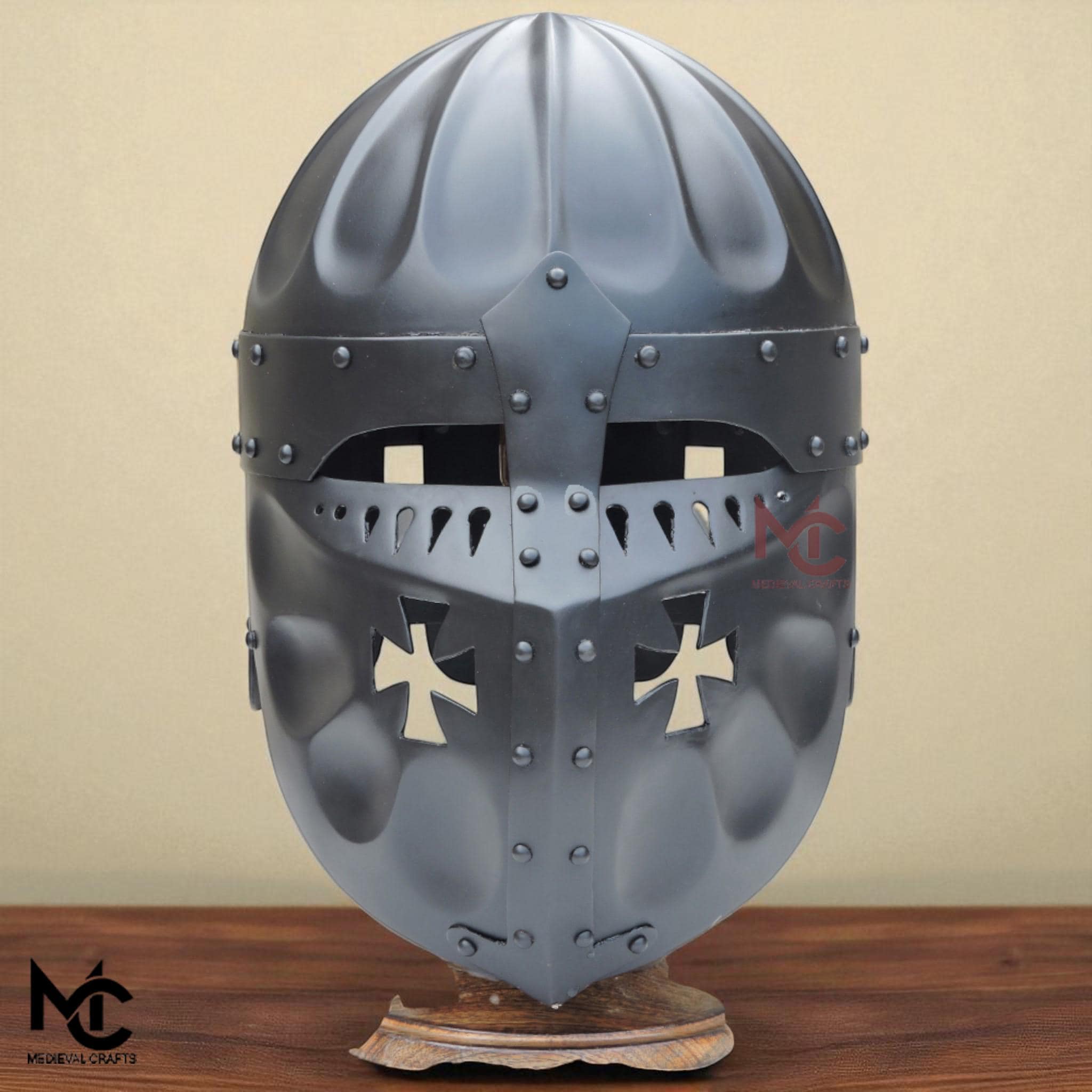 Blackened Steel Crusader Helmet: Medieval Knight SCA LARP Cosplay - Etsy