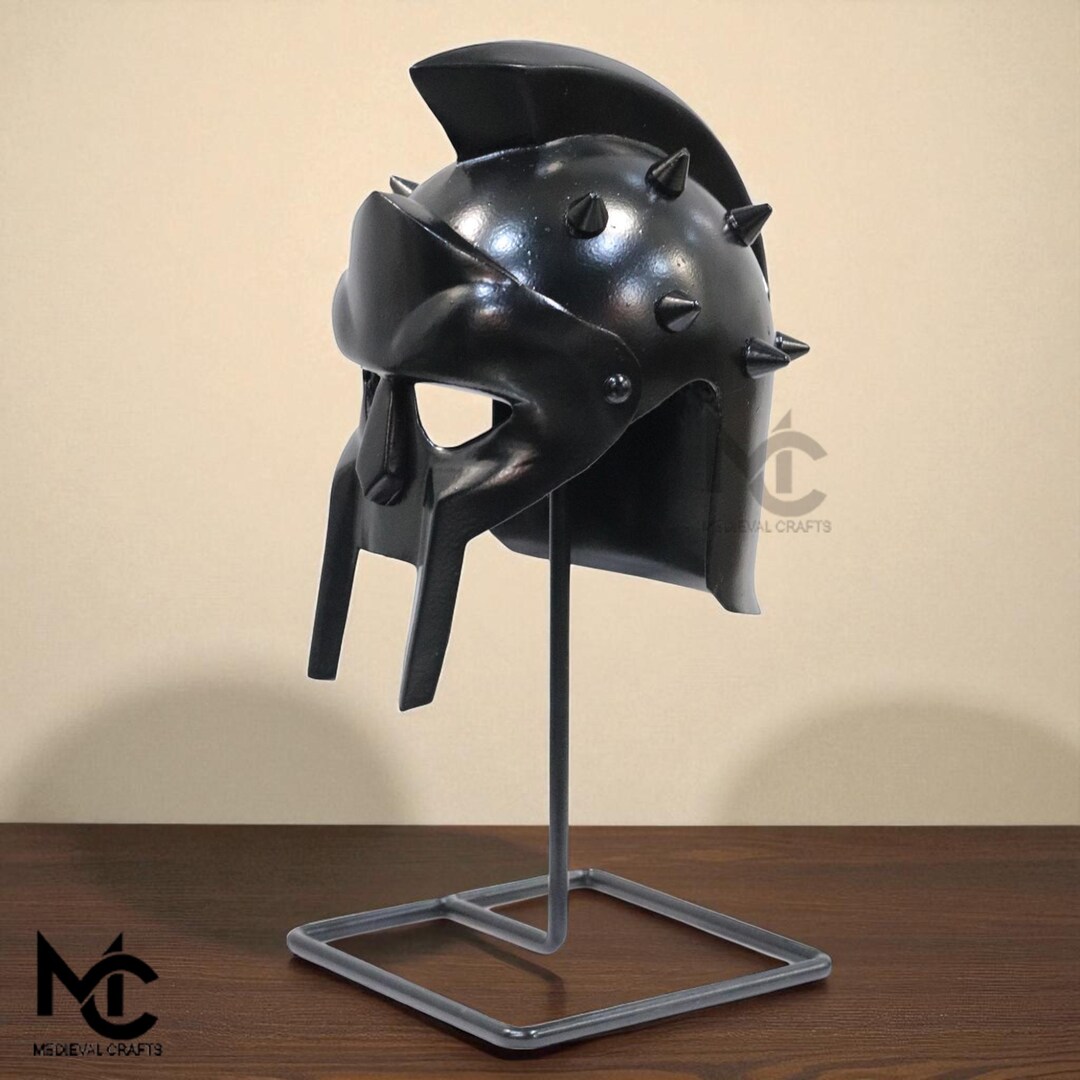 Mini Black Gladiator Helmet: Spiked Warrior Decor, Handmade Metal ...