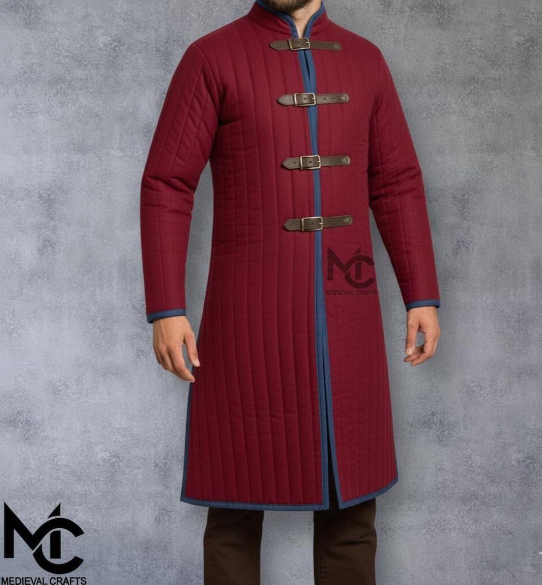 Medieval Gambeson: Blue Trim, Quilted Armor Jacket - LARP, Cosplay ...