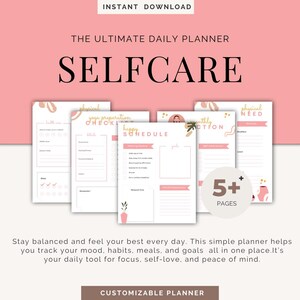 Feminine Playful Self Care Daily Planner | Wellness Journal for Women ...