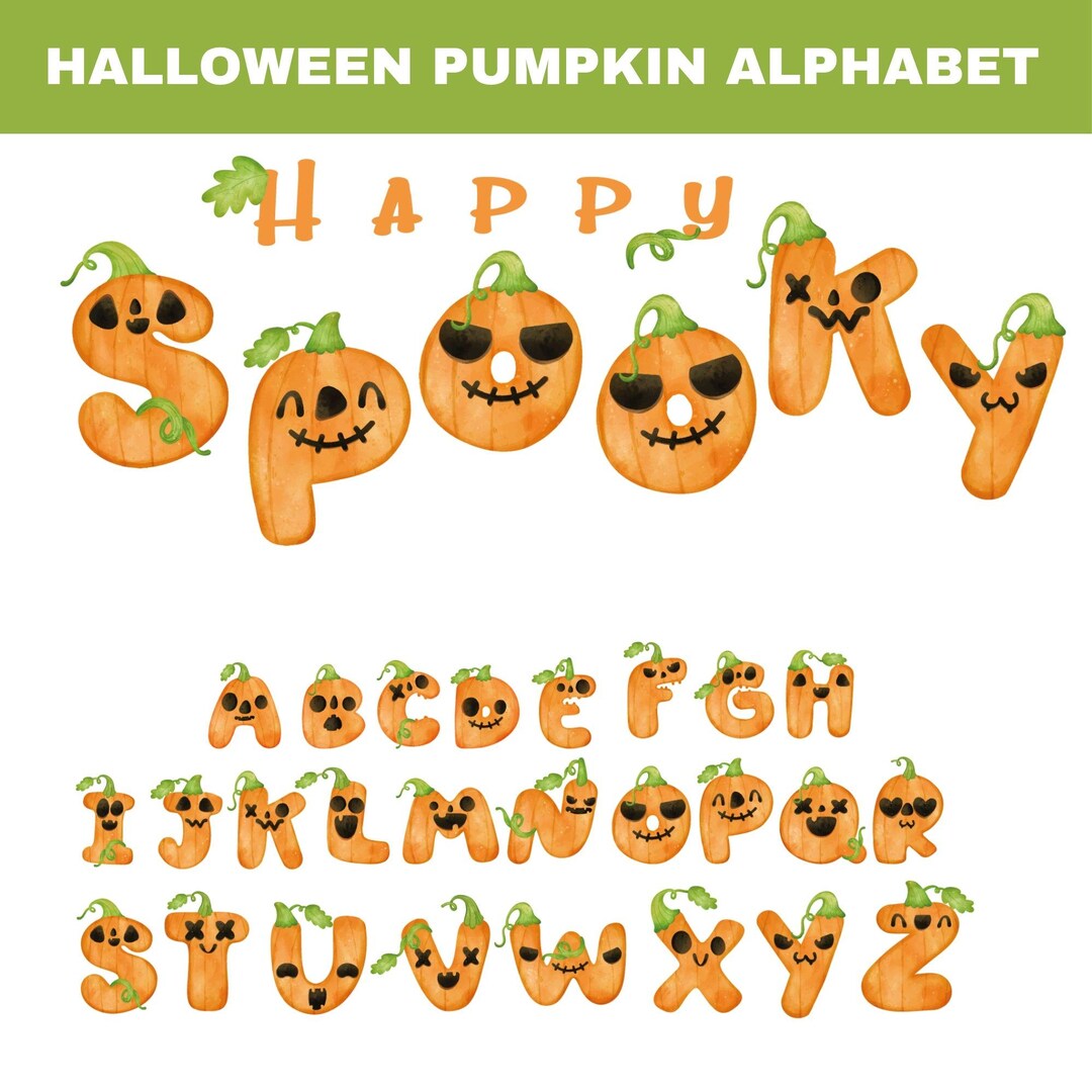 Watercolor Pumpkin Alphabet Clipart: Halloween Letters Bundle (digital ...