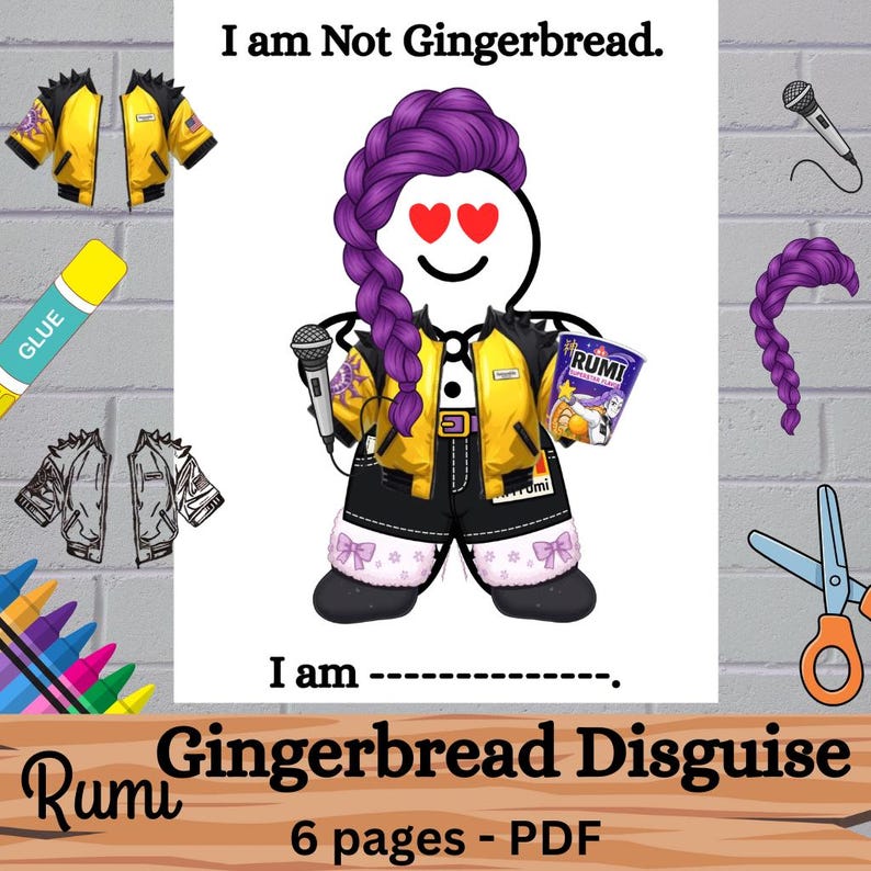 Disguise the Gingerbread Man Kpop Hunter Printable Craft Kit, Cute Rumi ...