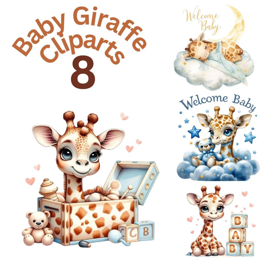 Baby Giraffe Watercolor Clipart Set: Safari Animal Pngs (digital ...