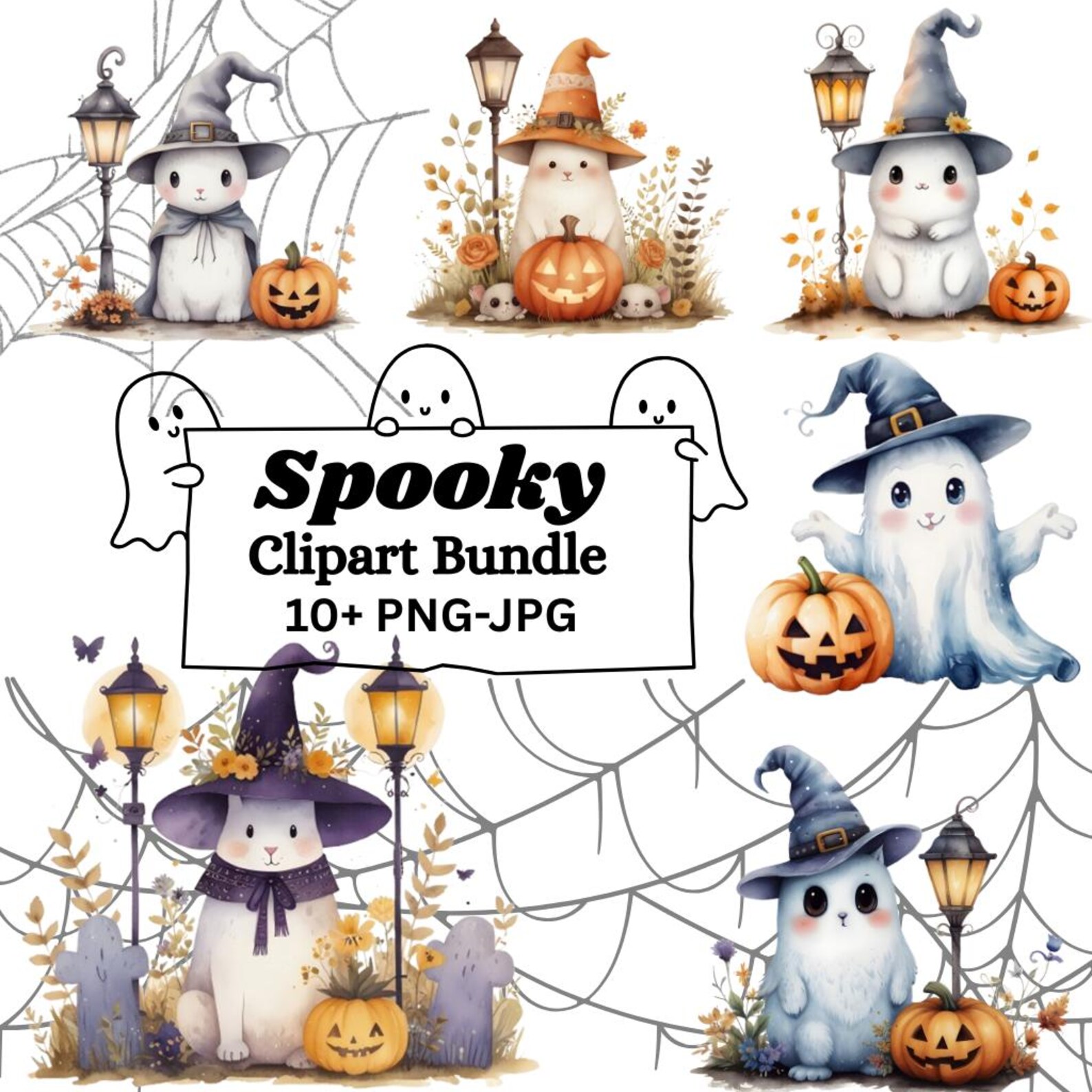Spooky Halloween Clipart: Ghost PNG JPG Files, Retro Horror Designs ...