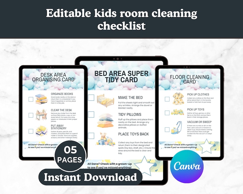 Kids Cleaning Checklist: Visual Chore Chart & Closet Organizer (canva ...