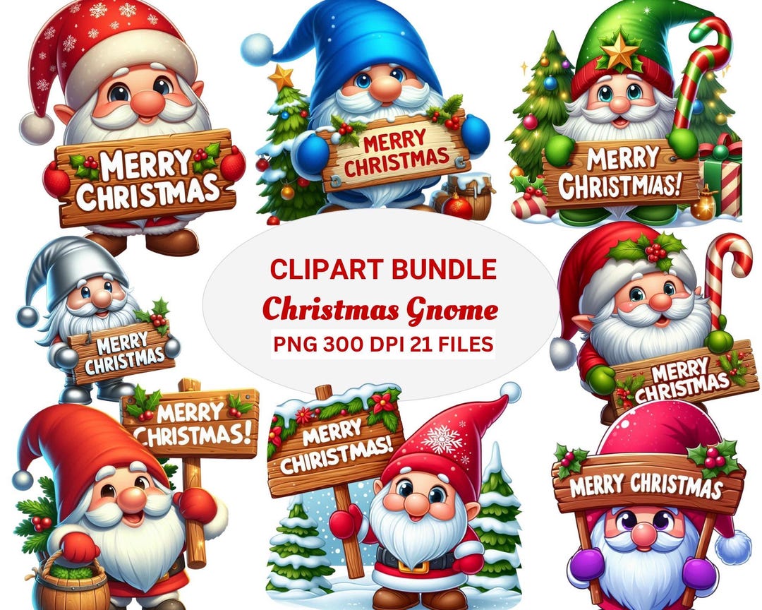 Christmas Gnome Clipart: Holiday PNG Bundle (21 Files) - Etsy