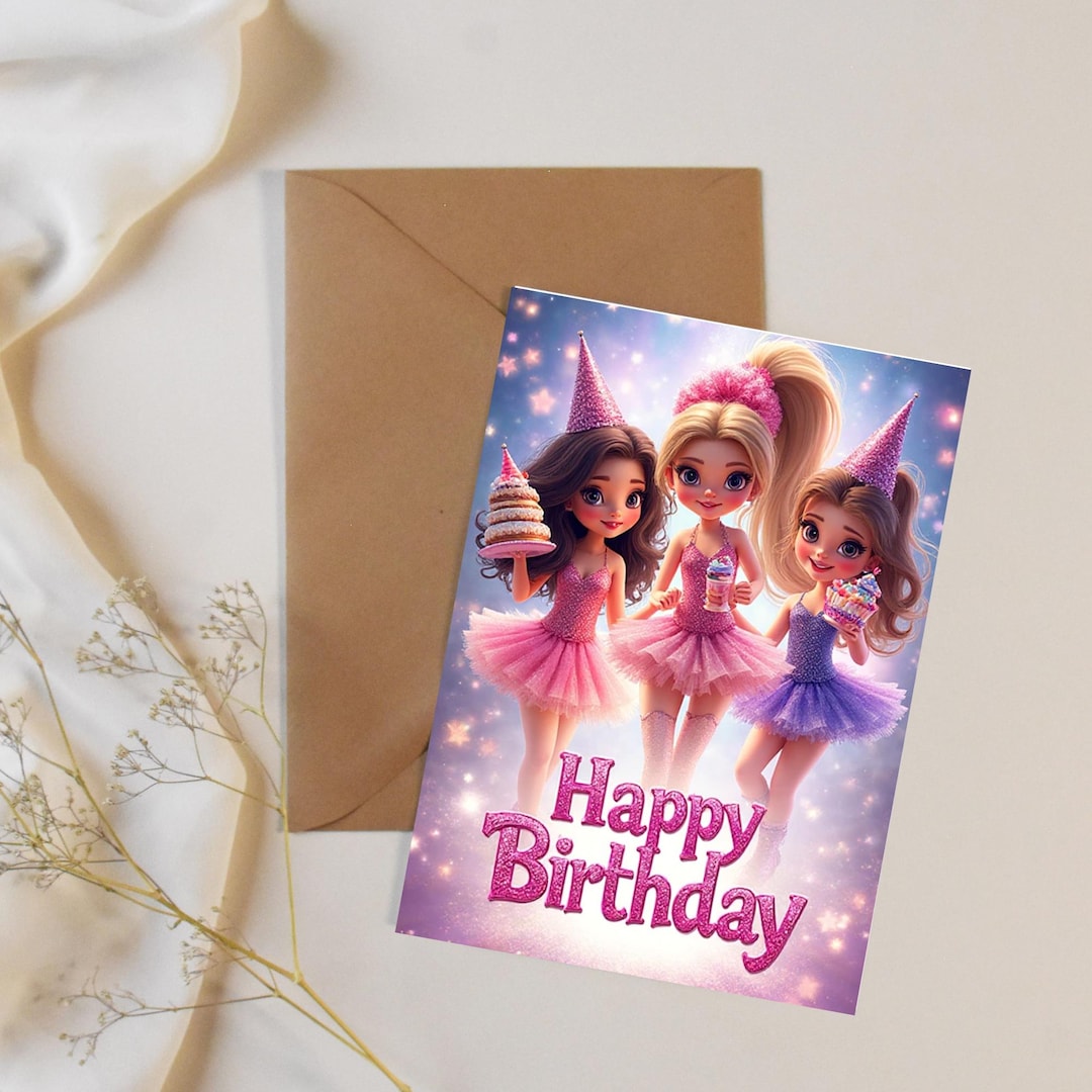 Girls Birthday Card, Printable Greeting, Party Clipart (PNG JPG) - Etsy