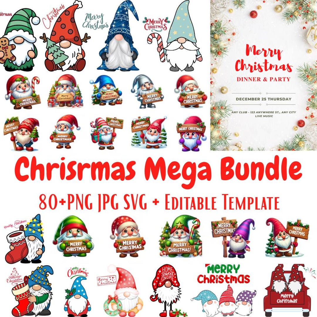 Christmas Gnomes Clipart Bundle: Holiday PNG JPG SVG Files - Etsy