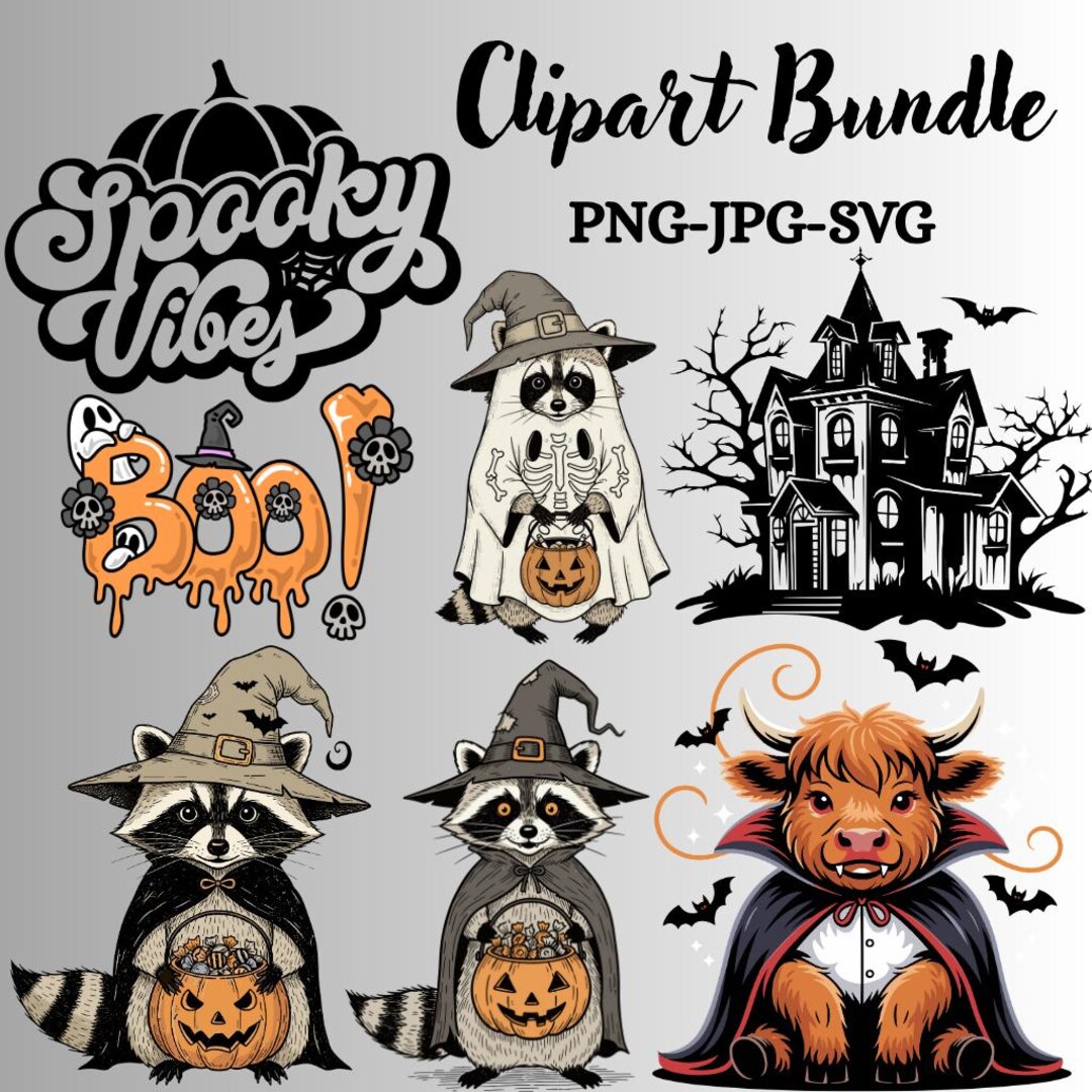 Spooky Halloween Clipart Bundle: Layered SVG PNG JPG Files (digital ...