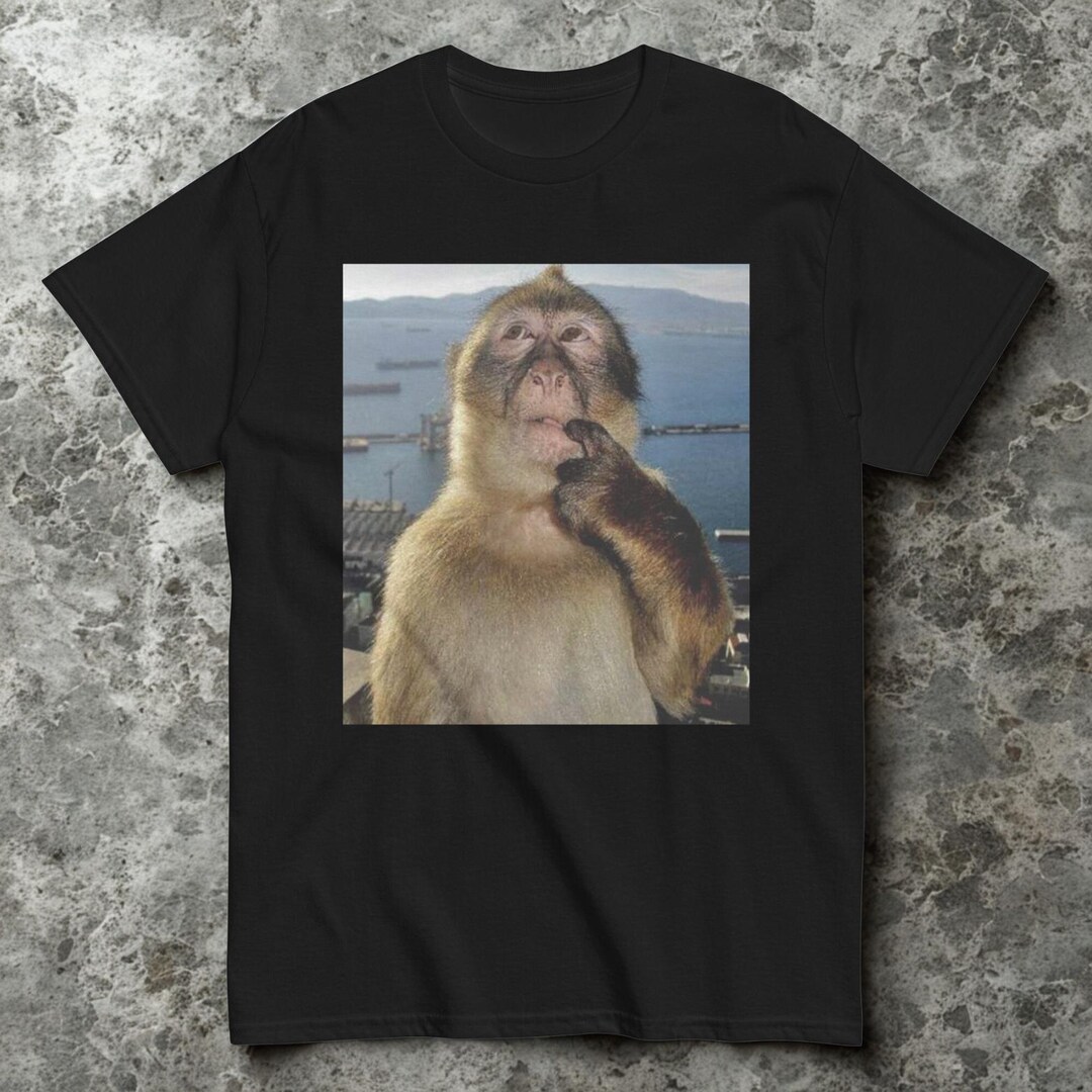 Camiseta con meme de mono pensante divertido, camiseta con gráfico de ...
