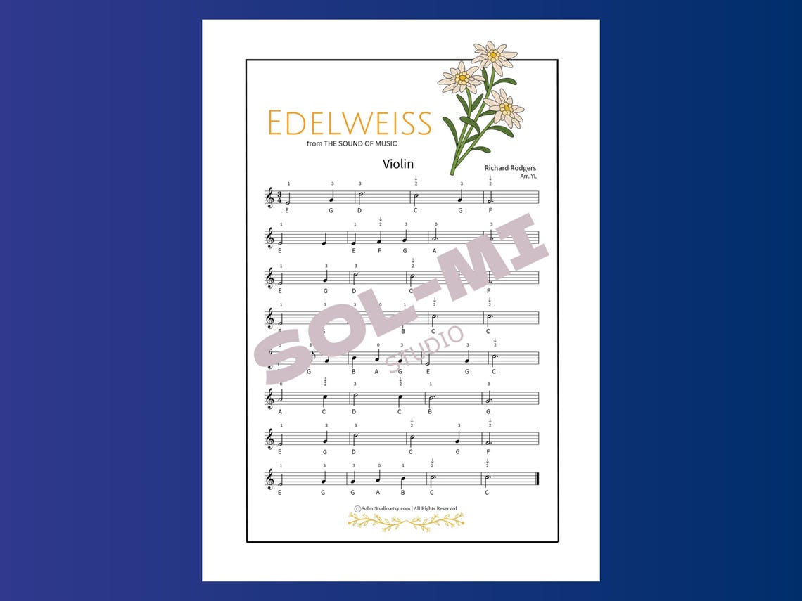 Edelweiss (from the Sound of Music) | Easy Violin Sheet Music | Digital ...