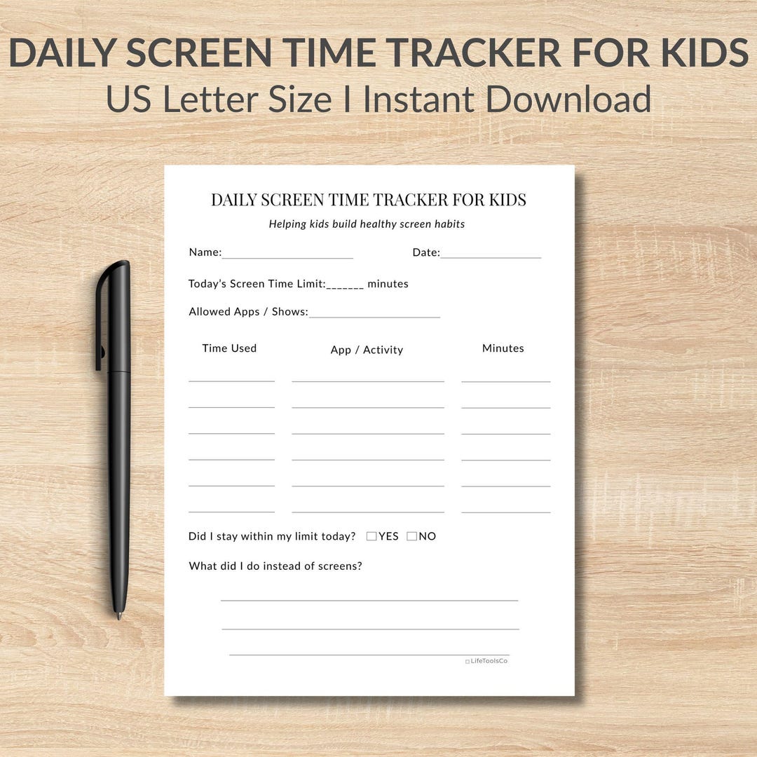 Daily Screen Time Tracker for Kids | Printable Screen Limit Chart ...