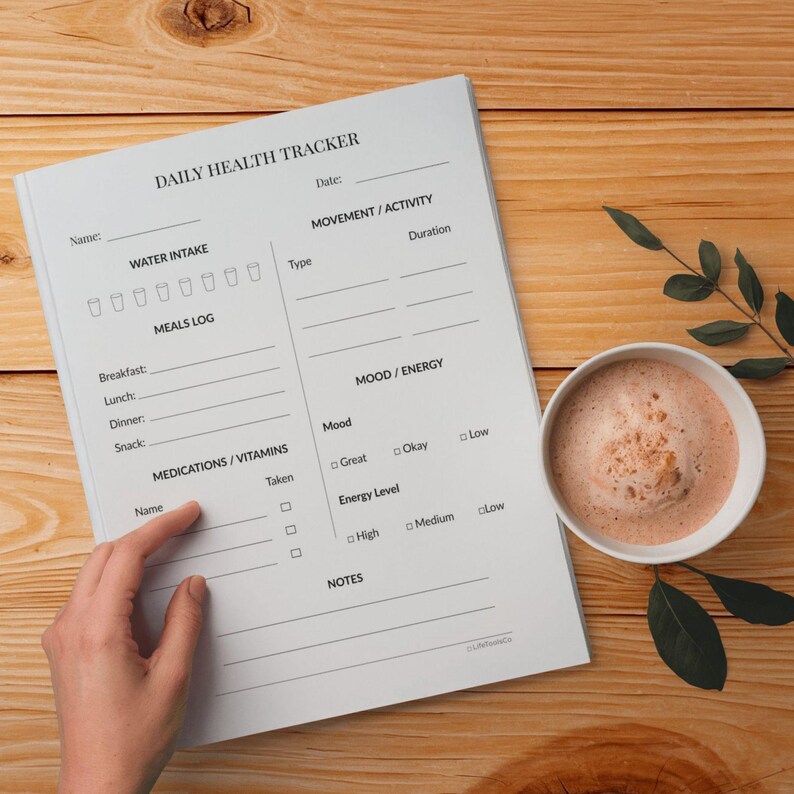 Daily Health Tracker Printable | Wellness Planner Black and White ...