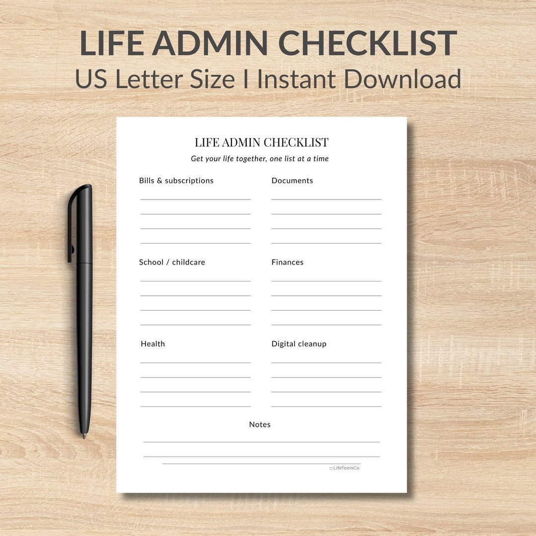 Life Admin Checklist Printable | Adulting Reset Sheet | Home & Personal ...