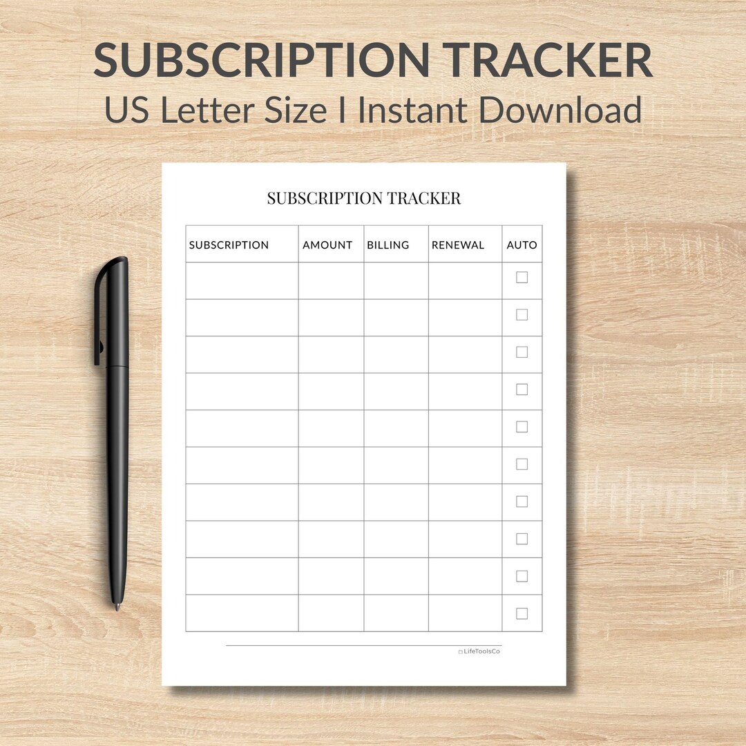 Subscription Tracker Printable | Minimalist Recurring Payments Tracker ...