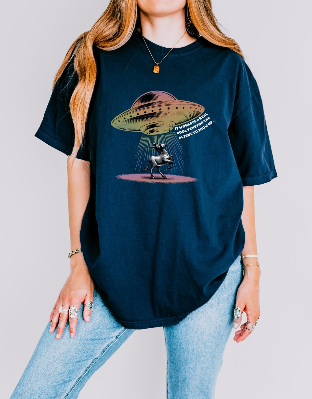Funny Donkey Alien Abduction Shirt - UFO Graphic Tee, Alien Abduction ...