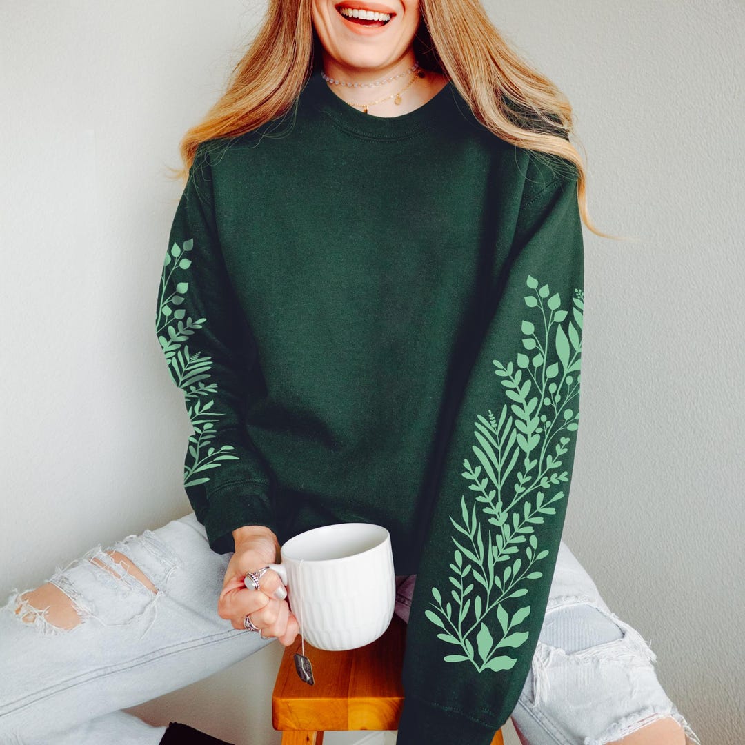 Colorful Botanical Sleeve Sweatshirt: Cozy Floral Graphic Sweater - Etsy