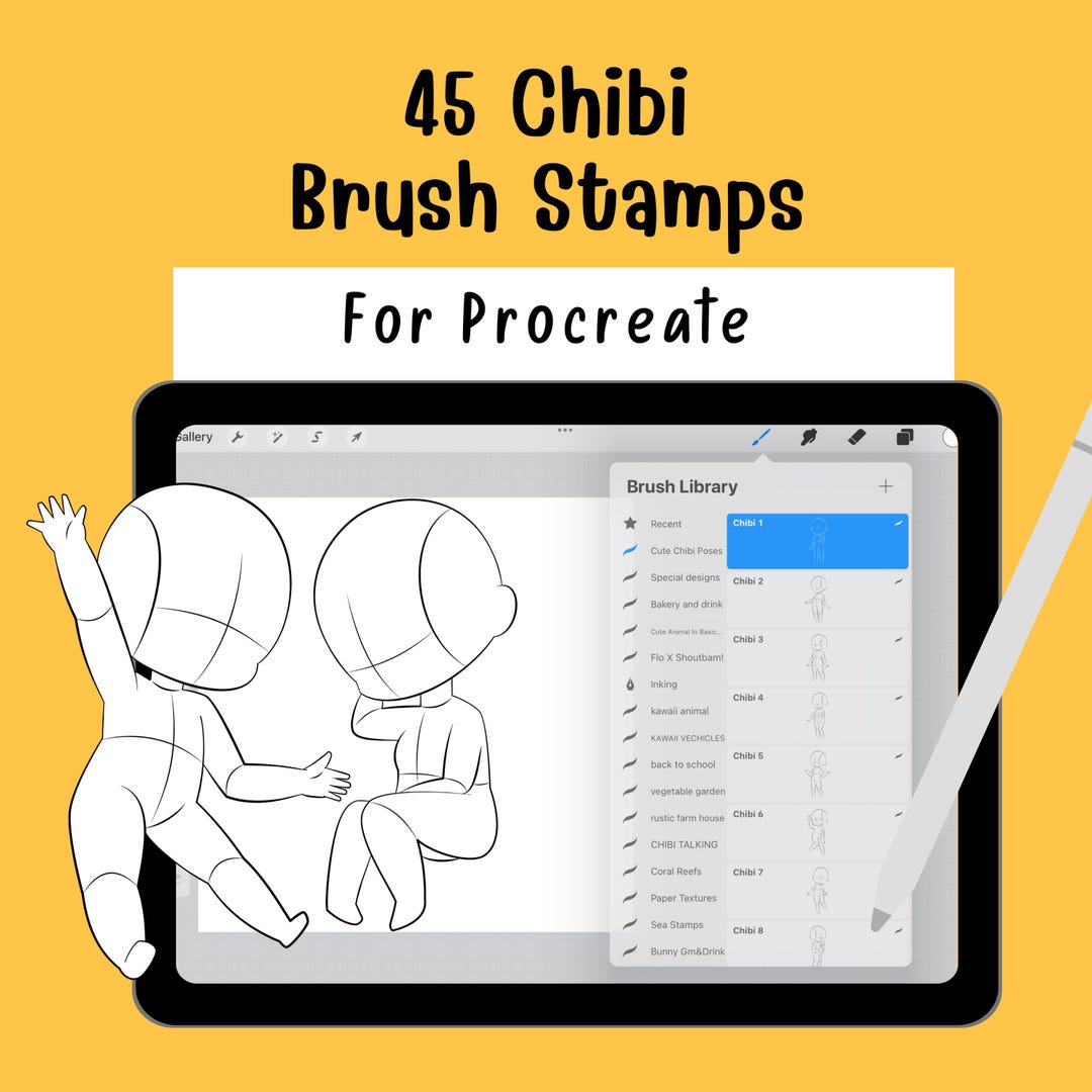 45 Cute Chibi Poses Procreate Stamps, Procreate Chibi Stamps, Procreate ...