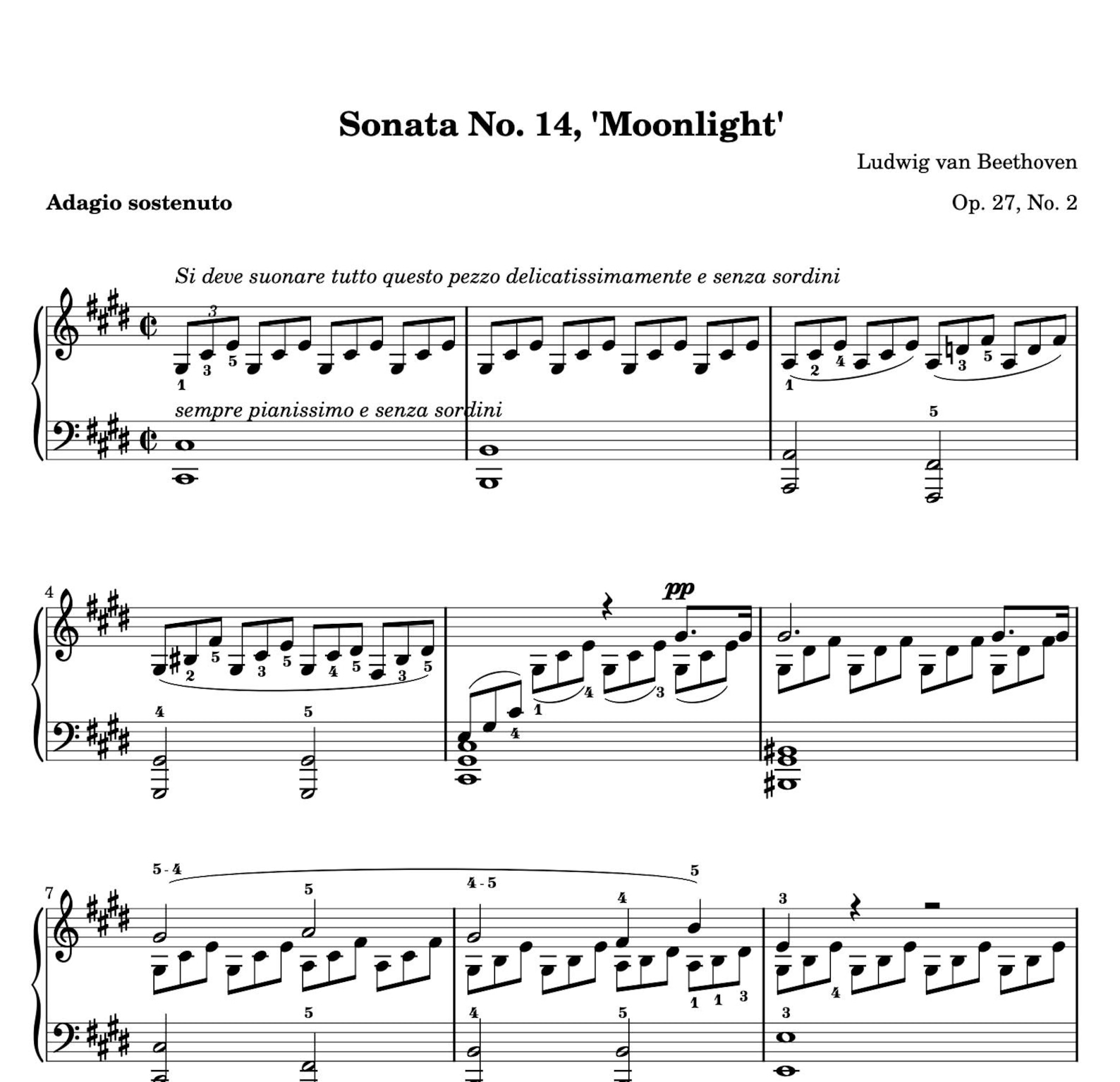 Moonlight Sonata Piano Sheet Music • Beethoven Op.27 No.2 (PDF) - Etsy