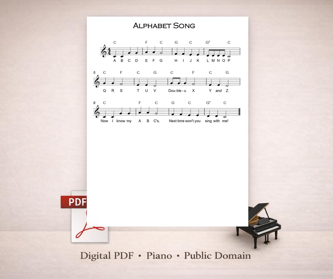 Alphabet Song Easy Piano Sheet Music PDF | Beginner ABC Solo - Etsy UK