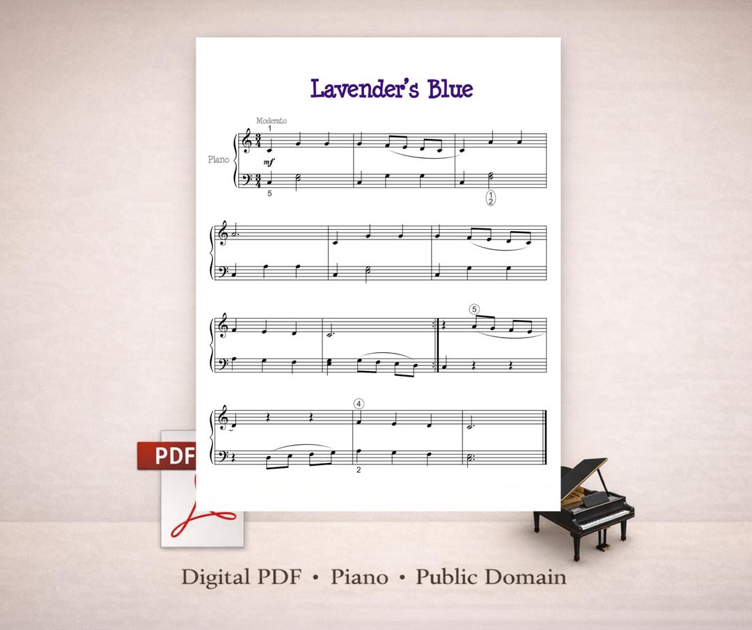 Lavender's Blue Easy Piano Sheet Music PDF | Beginner Lullaby Solo ...