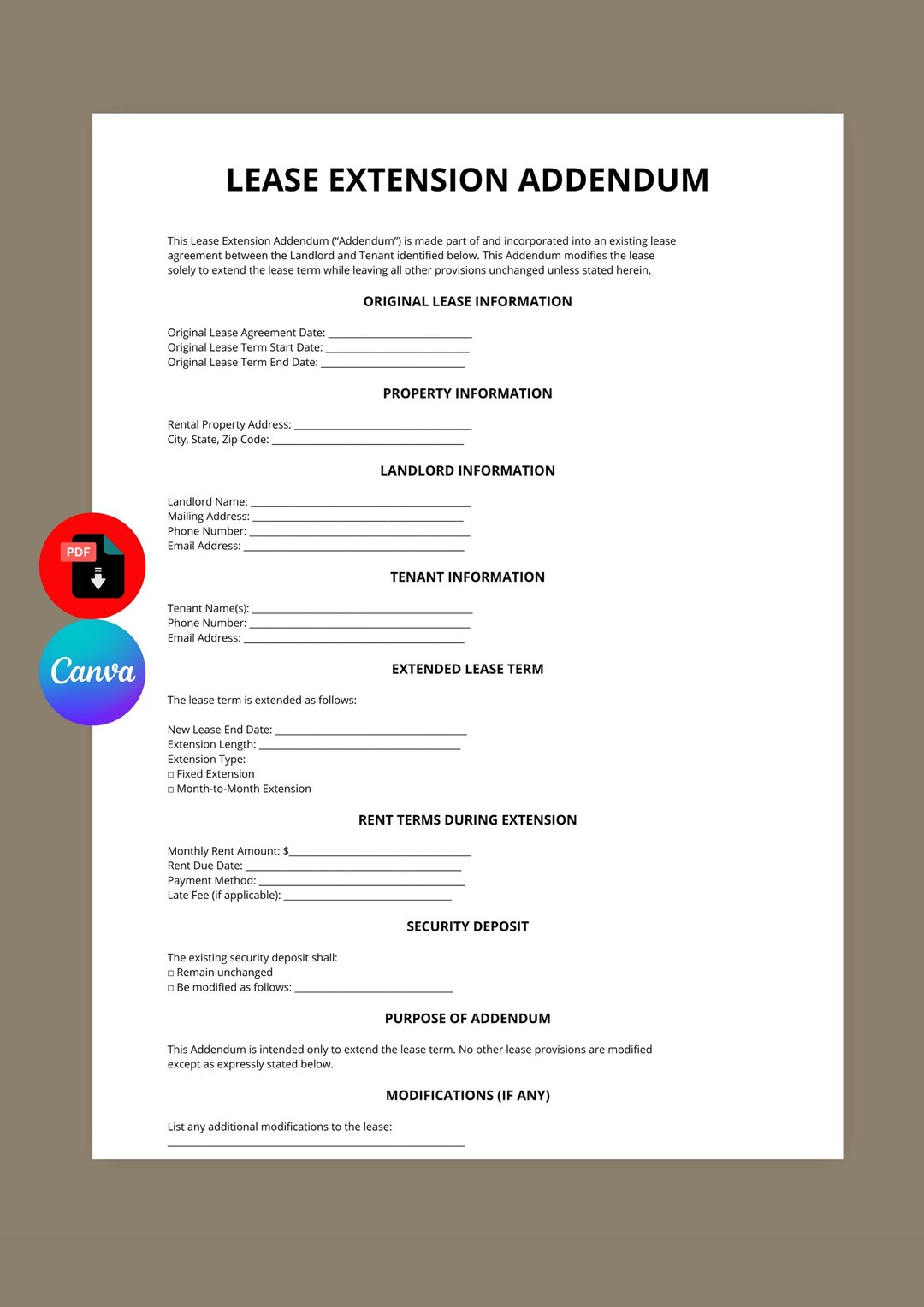 Lease Extension Addendum Template | Lease Extension Form | Rental Lease ...