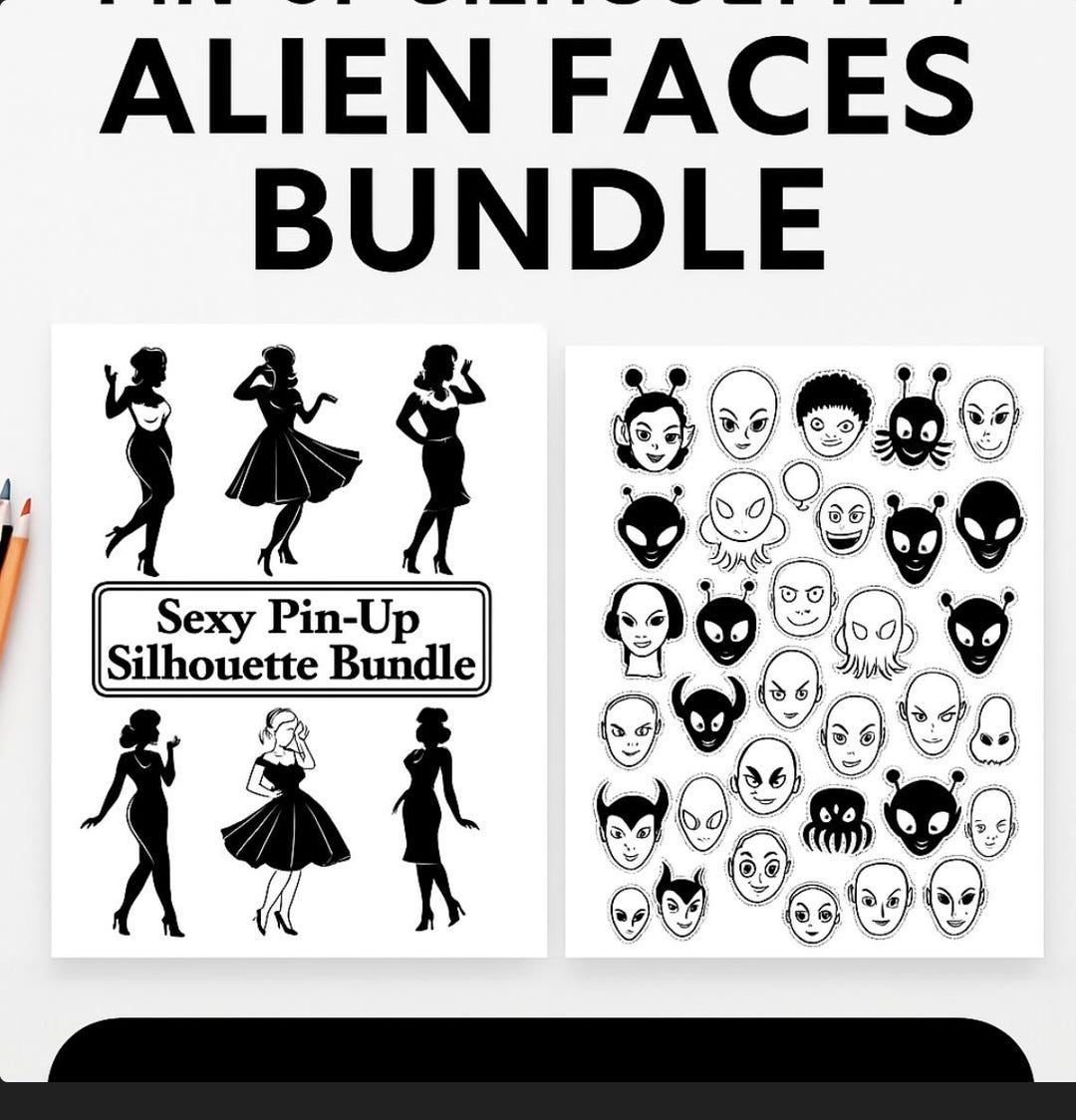 Pin-up Silhouette + Alien Tattoos Bundle | Retro SVG Pack & Printable ...