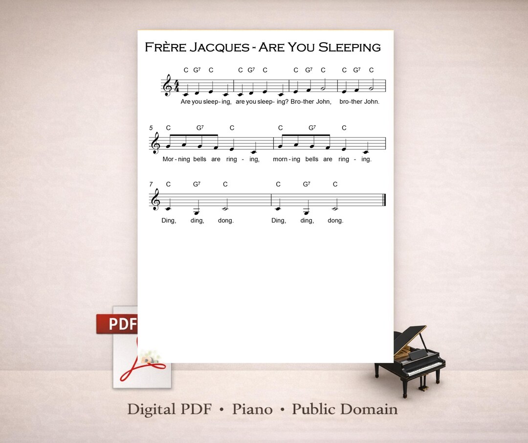 Frere Jacques Easy Piano Sheet Music PDF | Beginner Round Solo - Etsy