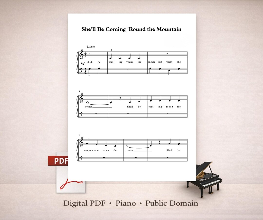 She'll Be Coming Round the Mountain Intermediate Piano Sheet Music PDF ...