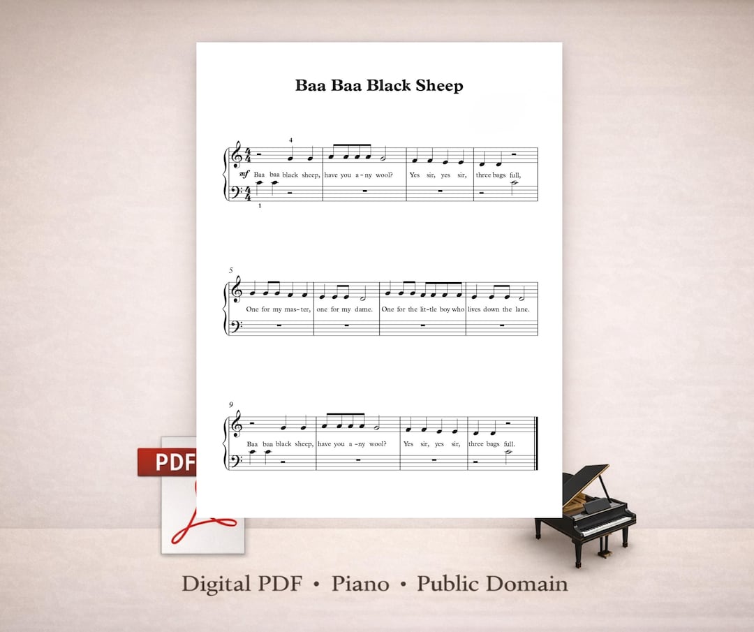 Baa Baa Black Sheep Easy Piano Sheet Music PDF | Beginner Sheep Solo ...
