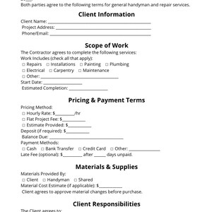 Handyman Contract Template | Editable Contractor Agreement Form ...