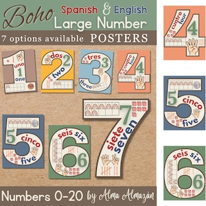 Number Posters 0–20 – Spanish and English Boho (PDF Download) - Etsy