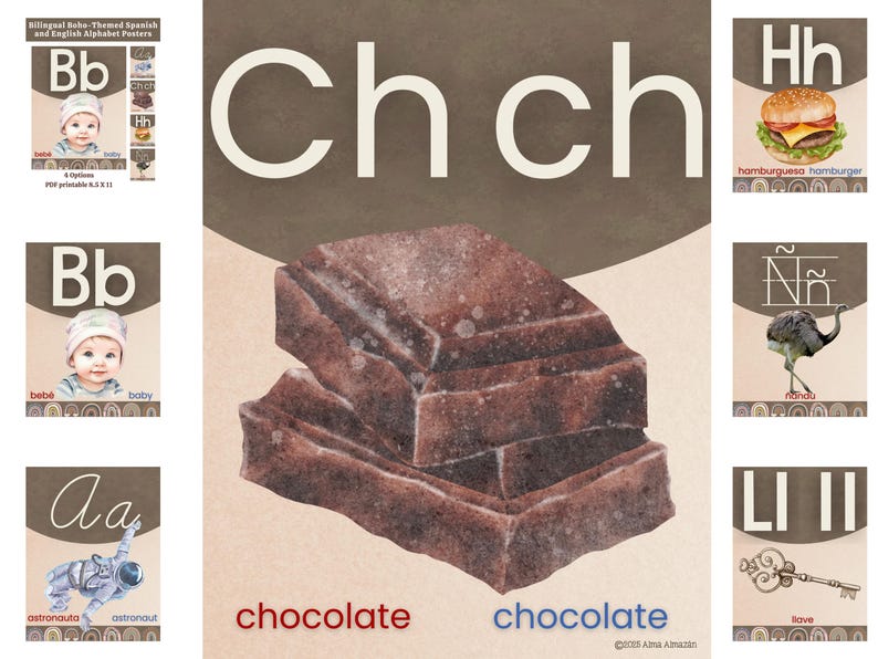 Spanish & English Alphabet Posters | Bilingual ABC Chart | Boho Decor ...