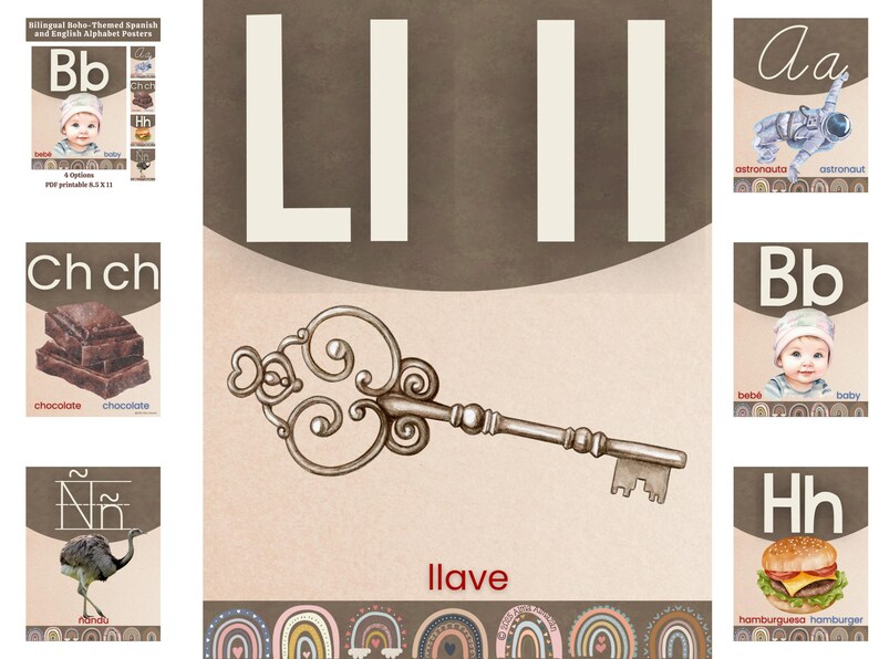 Spanish & English Alphabet Posters | Bilingual ABC Chart | Boho Decor ...