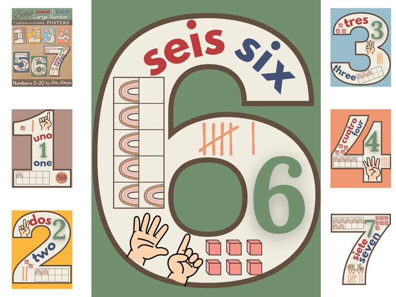 Number Posters 0–20 – Spanish and English Boho (PDF Download) - Etsy