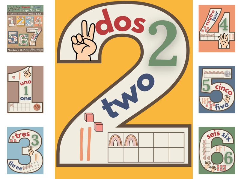 Number Posters 0–20 – Spanish and English Boho (PDF Download) - Etsy