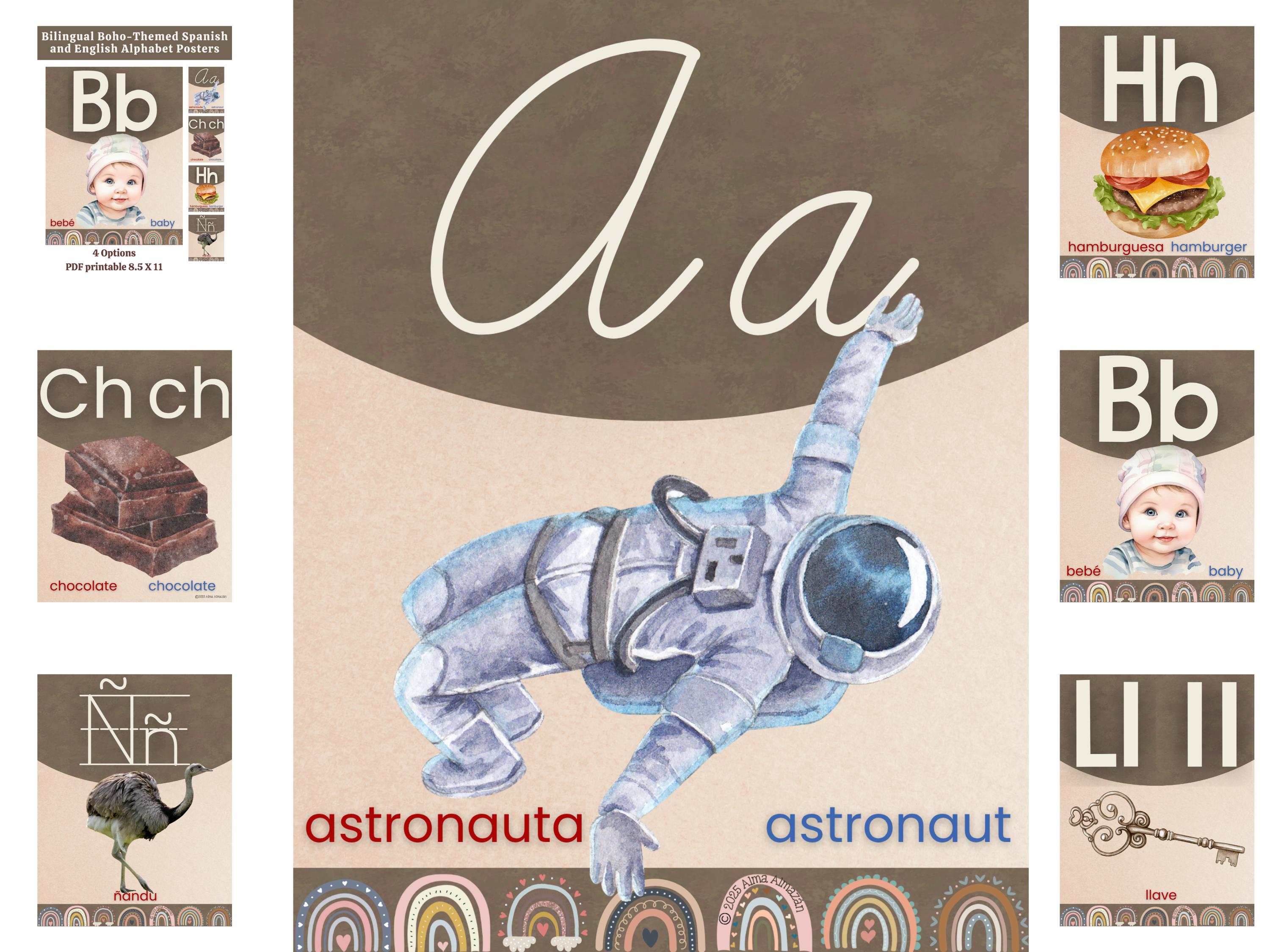 Spanish & English Alphabet Posters | Bilingual ABC Chart | Boho Decor ...