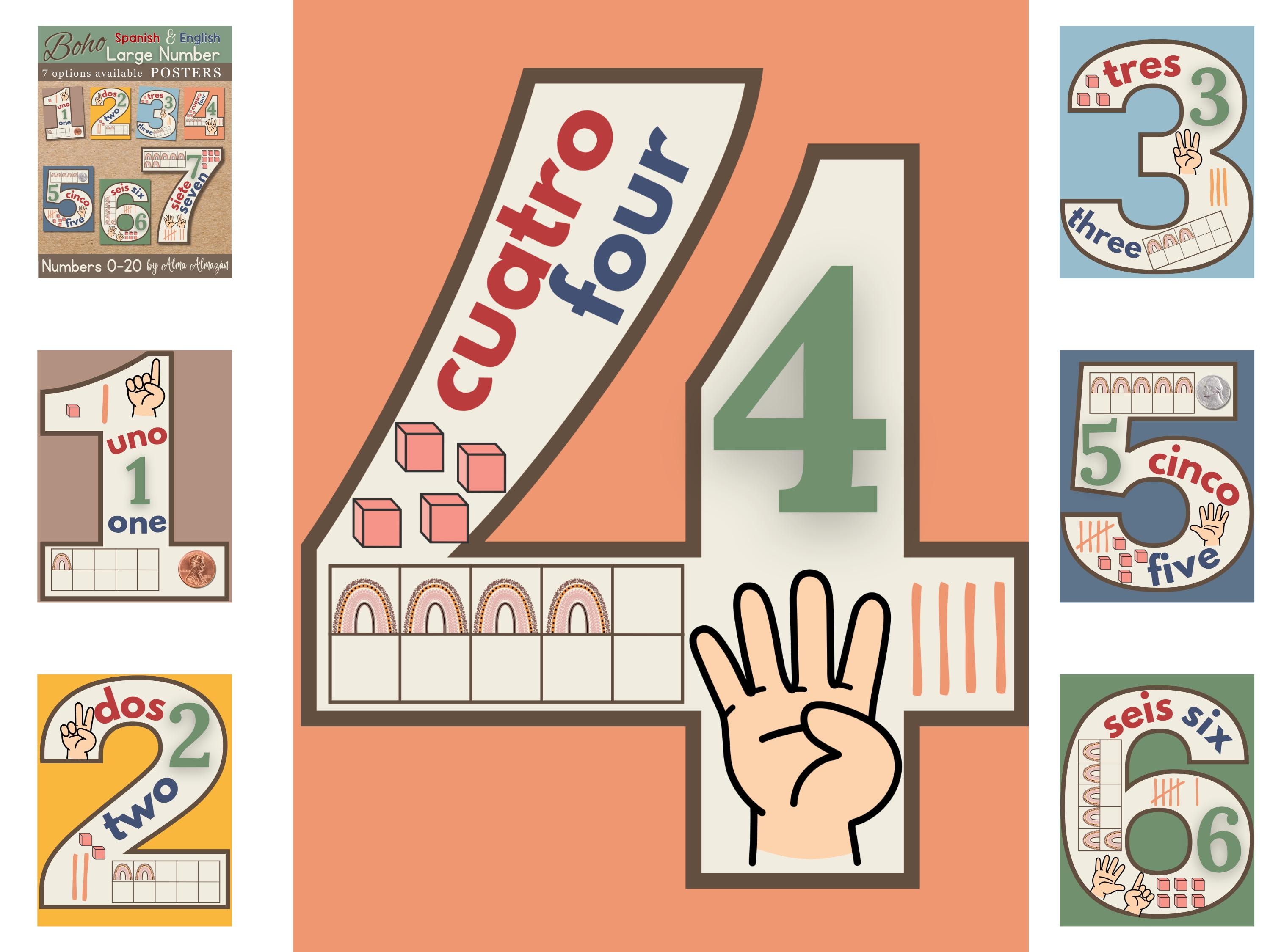 Number Posters 0–20 – Spanish and English Boho (PDF Download) - Etsy
