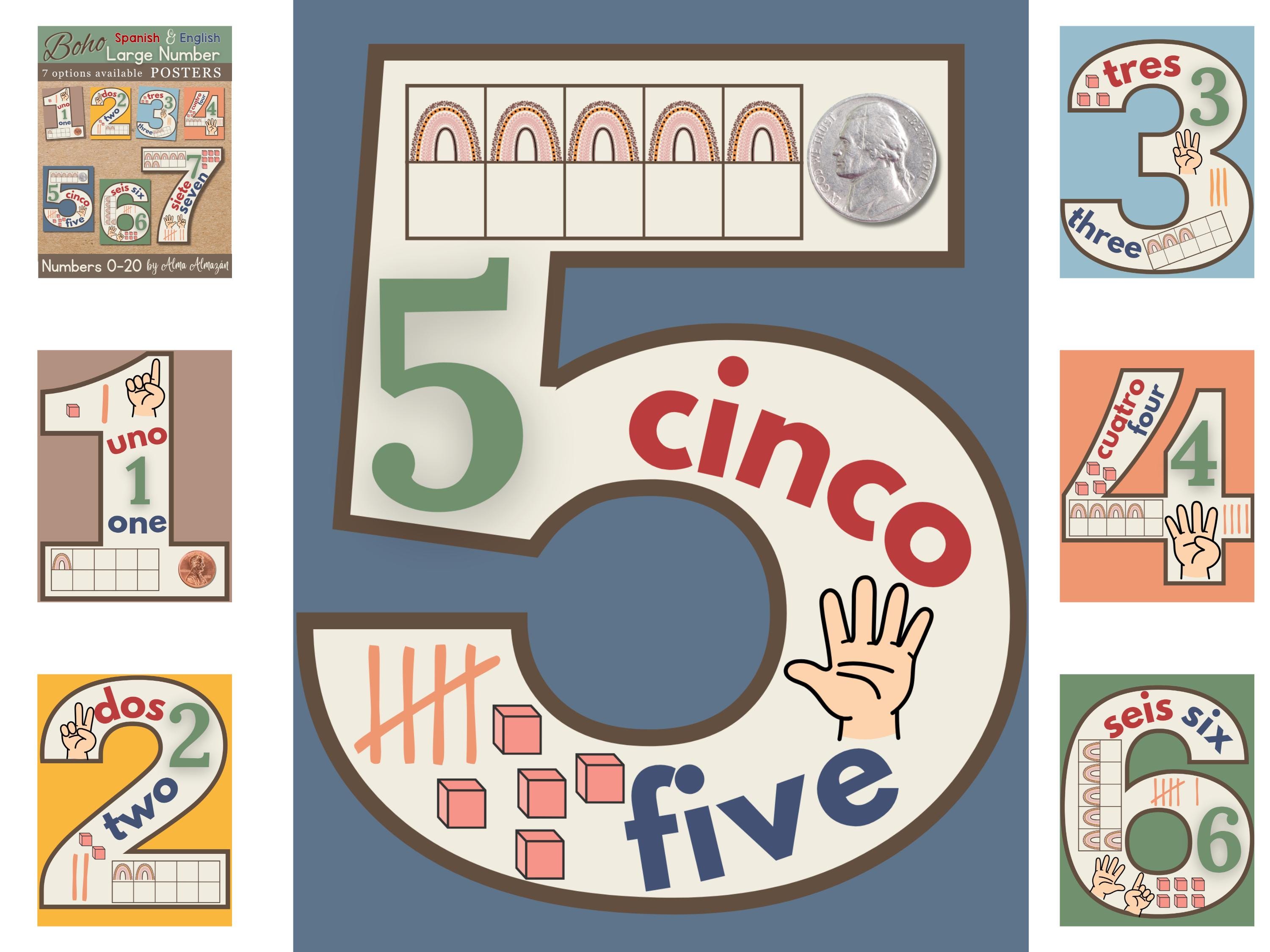 Number Posters 0–20 – Spanish and English Boho (PDF Download) - Etsy