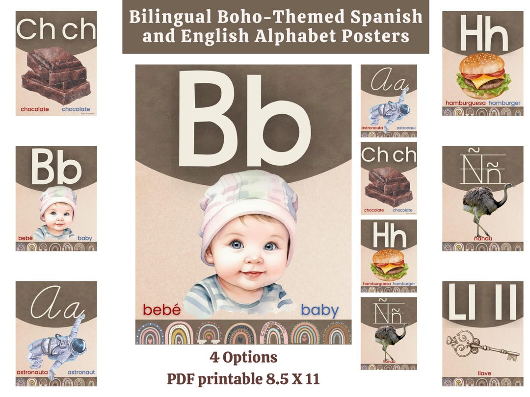 Spanish & English Alphabet Posters | Bilingual ABC Chart | Boho Decor ...