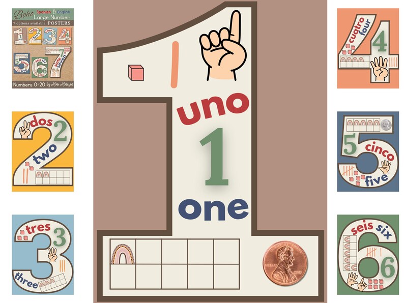 Number Posters 0–20 – Spanish and English Boho (PDF Download) - Etsy